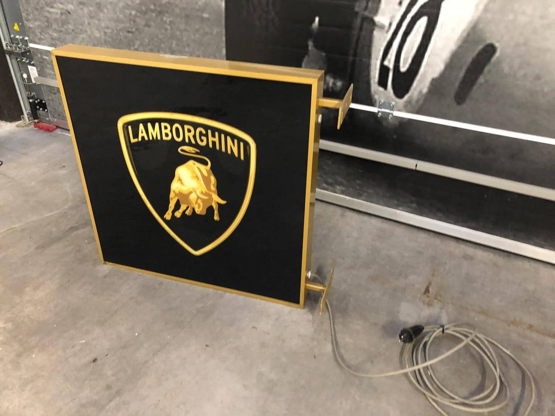 1990s Lamborghini official dealership double side illuminated sign ...